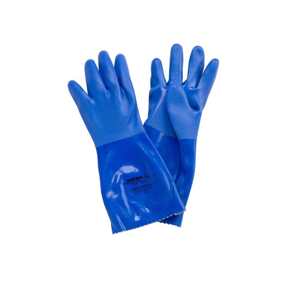 Showa Blue PVC Gauntlet, 14" Long Chemical Resistant Gloves