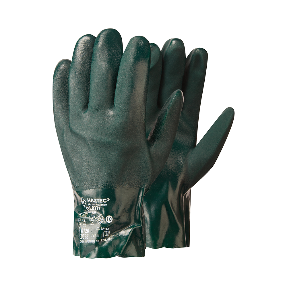 HAZTEC® Unlined Green PVC Double Dipped Gauntlet, 11" Long