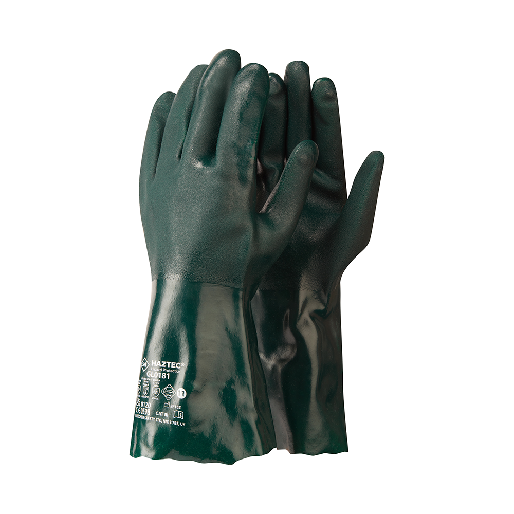 HAZTEC® Unlined Green PVC Double Dipped Gauntlet, 14" Long